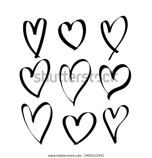Set Nine Hand Drawn Hearts Handdrawn Stock Vector (Royalty Free) 1406312441