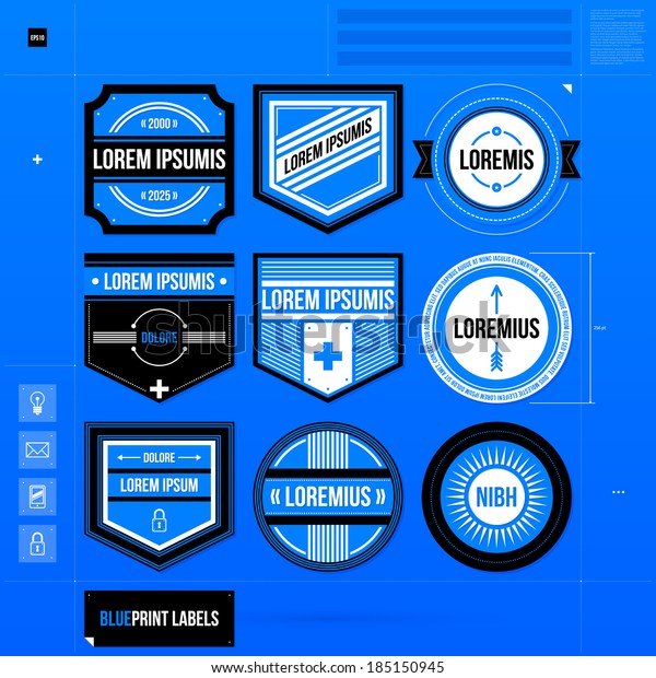 Set Nine Labels Badges Blueprint Style Stock Vector (Royalty Free ...