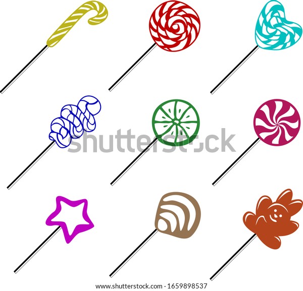 Set Nine Lollipops Different Shapes Colors Stock Vector (Royalty Free ...