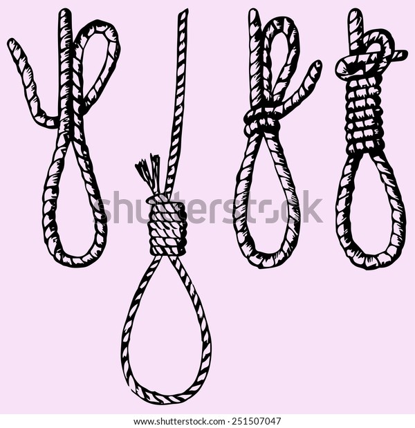 Set Noose Rope Doodle Style Sketch Stock Vector (Royalty Free ...