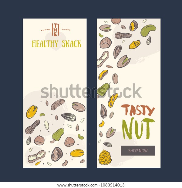 Set Nut Food Banners Hazelnut Walnut Stock Vector (Royalty Free) 1080514013