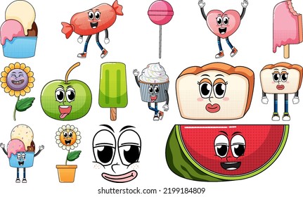 Set Objects Foods Cartoon Characters Illustration Stock Vector (Royalty ...