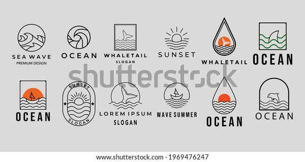 Set Ocean Wave Line Art Minimalist Stock Vector (Royalty Free ...