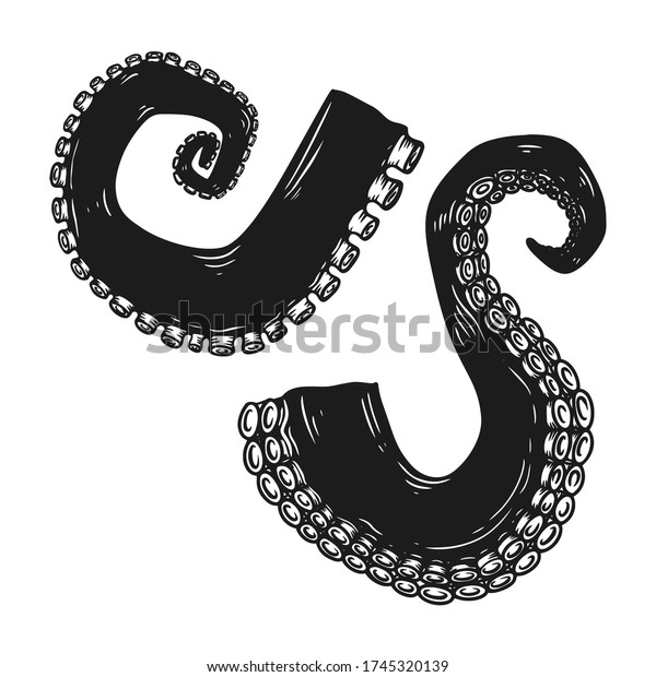 Set Octopus Squid Tentacles Engraving Style Stock Vector (Royalty Free ...