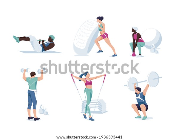 Set Od Different Cartoon People Exercising Stock Vector (Royalty Free ...