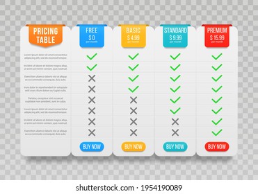 Set Offer Tariffs Price List Website Stock Vector (Royalty Free ...