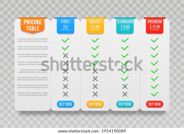 Set Offer Tariffs Price List Website Stock Vector (Royalty Free ...