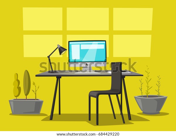 Set Office Tables Cartoon Vector Illustration Stock Vector (Royalty ...