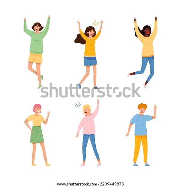 Set Ofpeople Waving Their Hands Greeting Stock Vector (Royalty Free ...