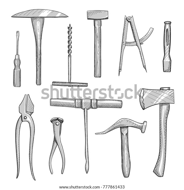 Set Old Hand Tools Manual Workshops Stock Vector (Royalty Free) 777861433
