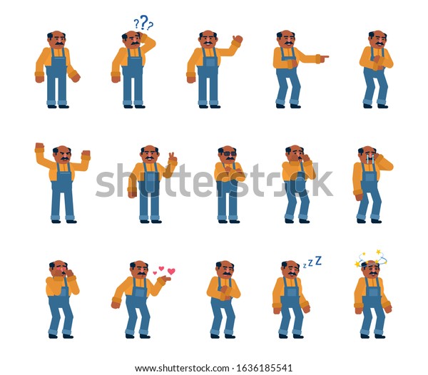 Set Old Indian Black Construction Worker Stock Vector (Royalty Free ...