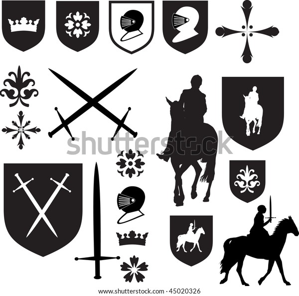 Set Old Style Medieval Icons Symbols Stock Vector (Royalty Free ...