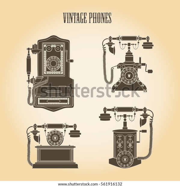 Set Old Vintage Phones Vector Illustration Stock Vector (Royalty Free ...