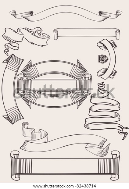 Set Old Vintage Scroll Banners Stock Vector (Royalty Free) 82438714