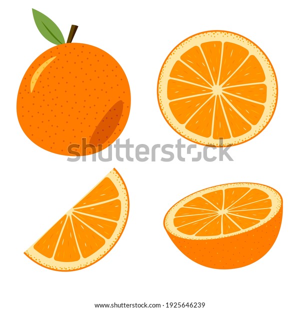 Set Orange Whole Cut Colored Cartoon Stock Vector (Royalty Free ...