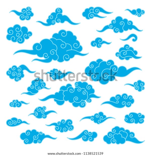 Set Oriental Asian Clouds Different Shapes: เวกเตอร์สต็อก (ปลอดค่า ...