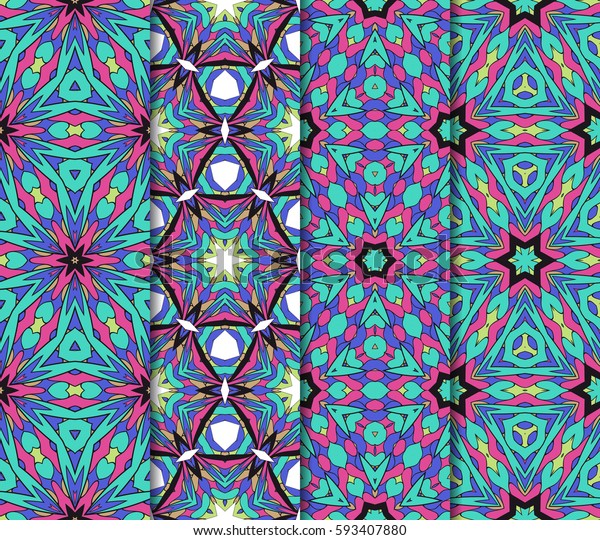 Set Ornamental Flower Design Modern Seamless Stock Vector (Royalty Free ...