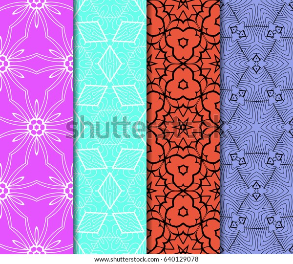 Set Ornamental Flower Design Modern Seamless Stock Vector (Royalty Free ...
