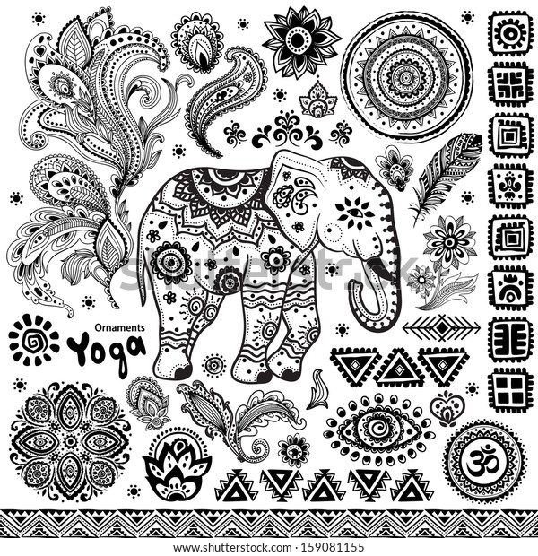 Set Ornamental Indian Elements Symbols Stock Vector (Royalty Free ...