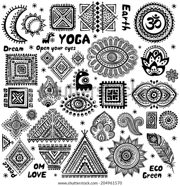 Set Ornamental Indian Elements Symbols Stock Vector (Royalty Free ...