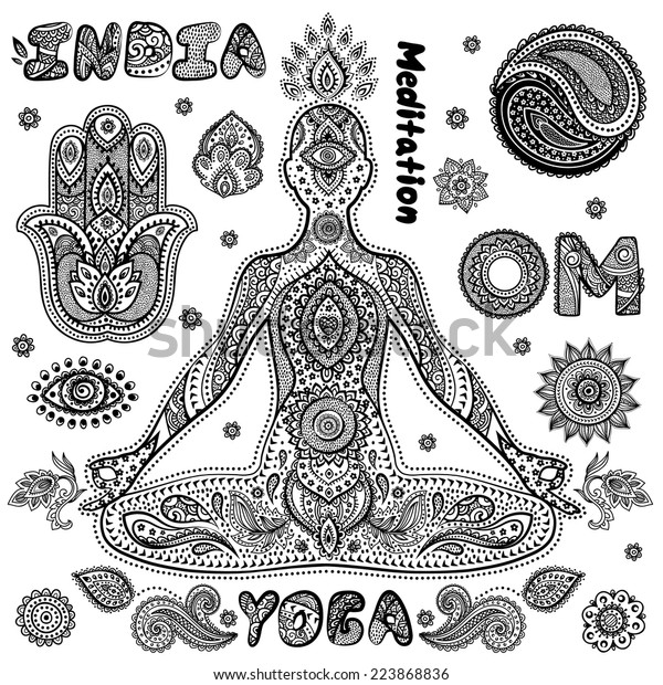 Set Ornamental Indian Elements Symbols Stock Vector (Royalty Free ...