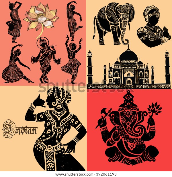 Set Ornamental Indian Elements Symbolsindian Woman 库存矢量图（免版税）392061193 ...