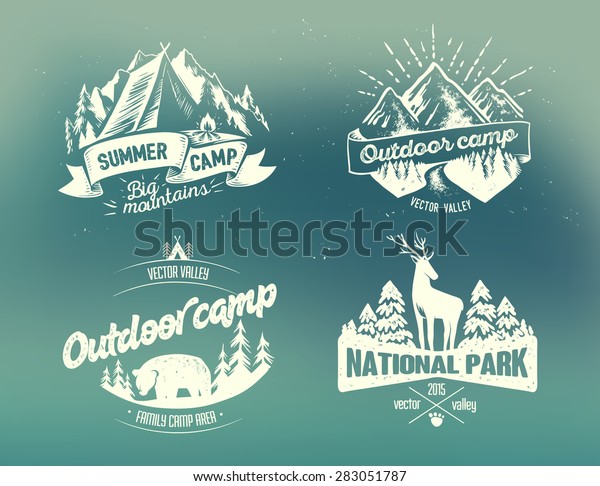 Set Outdoor Camp Typography Design Label Stock Vector (Royalty Free ...