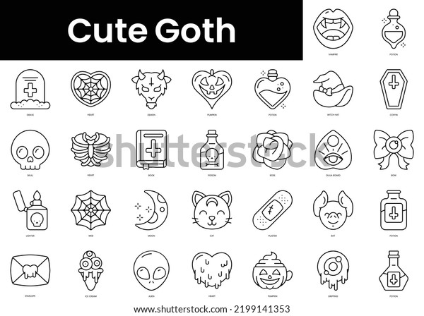 Set Outline Cute Goth Icons Minimalist Stock Vector (Royalty Free ...