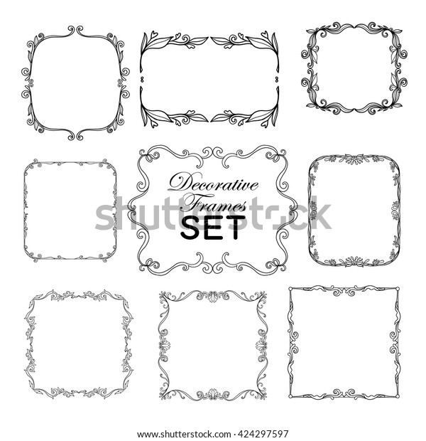 Set Outline Decorative Vintage Frame Vector Stock Vector (Royalty Free ...