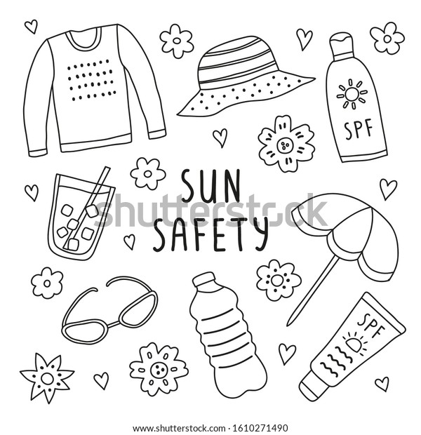 Set Outline Doodle Sun Safety Icons Stock Vector (Royalty Free ...