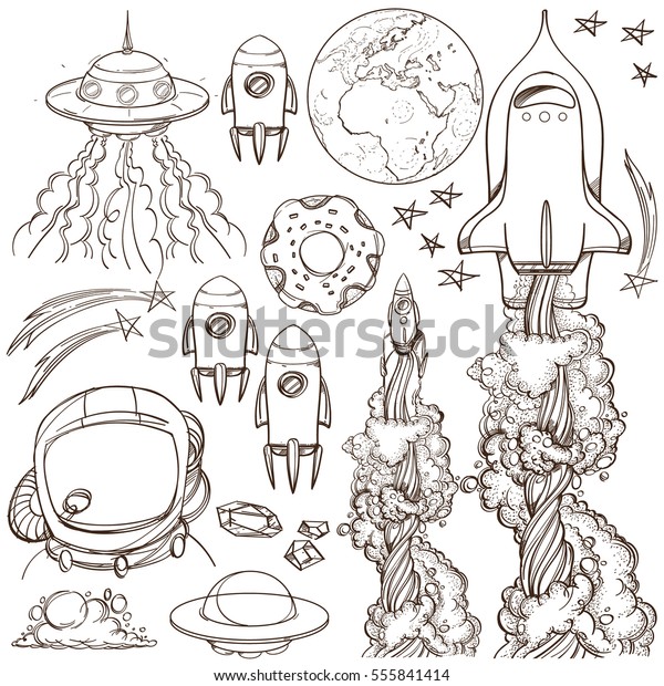 Set Outline Drawing Spacecraft Different Types Stock Vector (Royalty ...