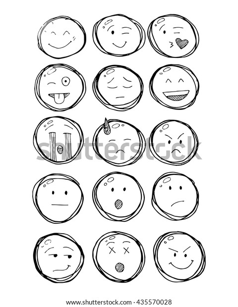 Set Outline Hand Drawn Emoticons Emoji Stock Vector (Royalty Free ...