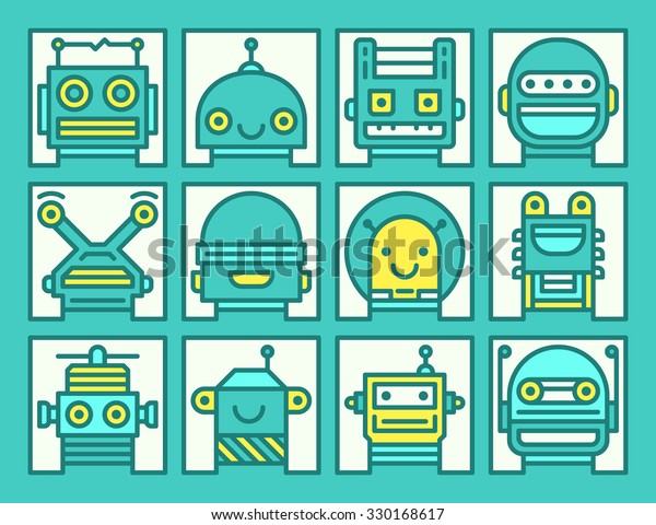 Set Outline Icons Different Robot Faces Stock Vector (Royalty Free ...