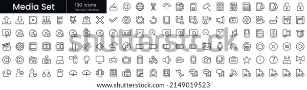 Set Outline Media Icons Editable Stroke Stock Vector (Royalty Free ...