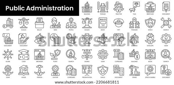 Set Outline Public Administration Icons Minimalist Stock Vector ...