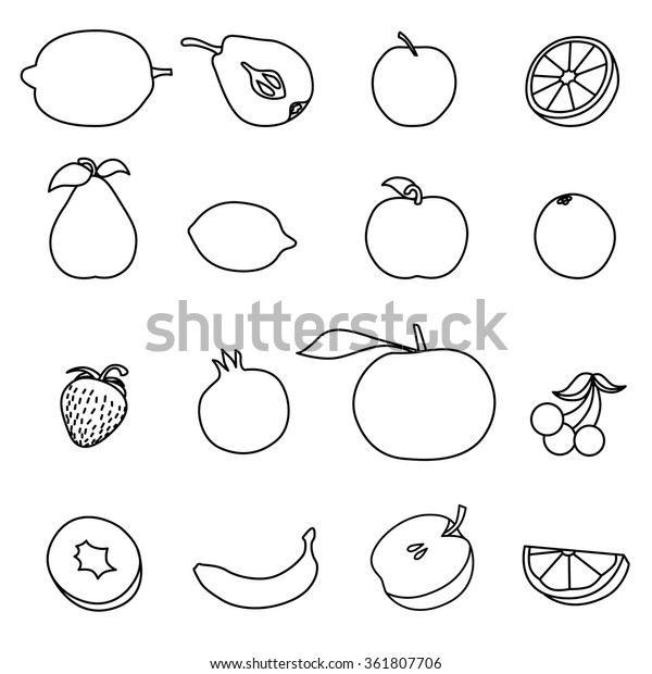 Set Outline Stroke Fruit Icon Vector: vector de stock (libre de ...