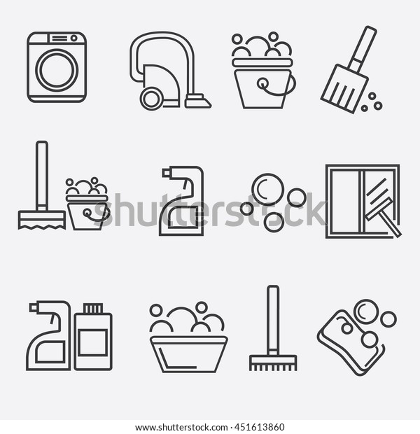 Set Outline Vector Icons Cleaning Cleaning Stock Vector (Royalty Free ...