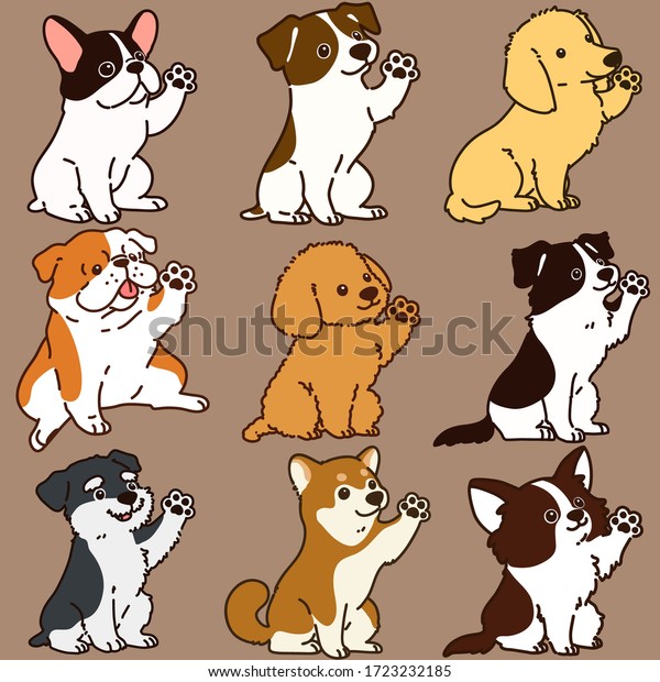 Set Outlined Dogs Sitting Shaking Hand Stock Vector (Royalty Free ...