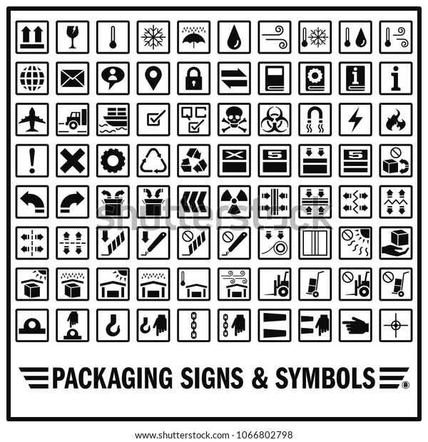 Set of packaging signs and symbols use for warning and giving ...