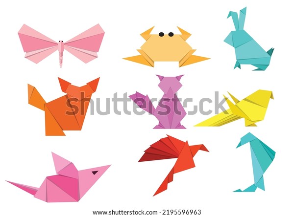 Set Paper Animalsorigami Animals Made Paper Stock Vector (Royalty Free ...
