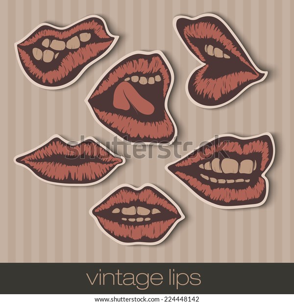 Set Paper Vintage Lips Stock Vector (Royalty Free) 224448142