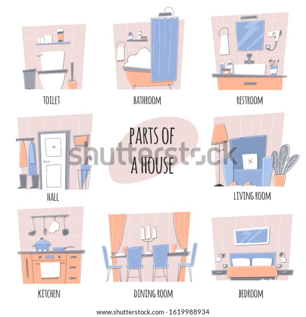 Set of parts of the house. Set of rooms. Vector illustration on white ...