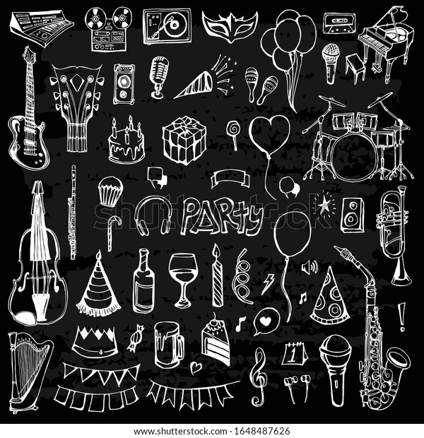 Set Party Drawing Illustration Hand Drawn Stock Vector (Royalty Free ...