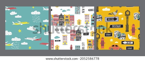 Set Patterns Houses Street Elements Symbols Stock Vector (Royalty Free ...