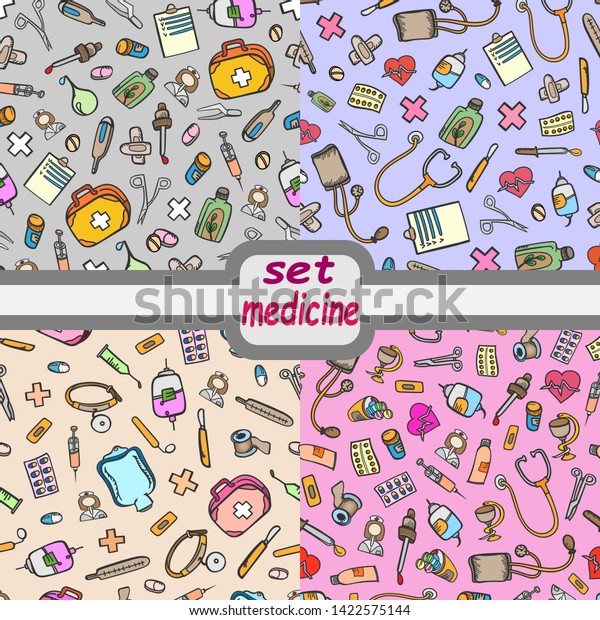 Set Patterns Medical Color Doodle Sketch Stock Vector (Royalty Free ...