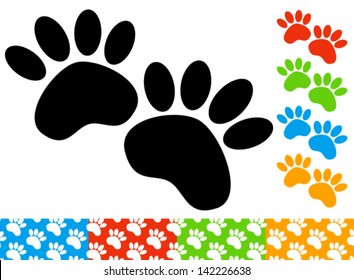 Set Paw Prints Marks Seamless Patterns: vector de stock (libre de ...