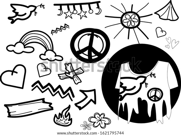 Set Peace Doodles Badges Draw Embroider Stock Vector (Royalty Free ...