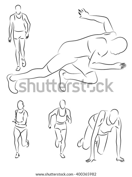 Set Pencil Drawings Runners Lower Position Stock Vector (Royalty Free ...