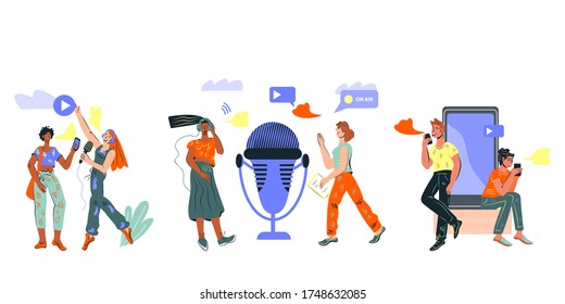 Set People Cartoon Characters Microphone Other Stock Vector (Royalty ...