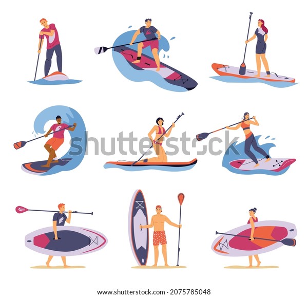 Set People Cartoon Characters Practising Stand Stock Vector (Royalty ...